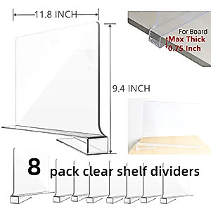 KIKILIE 8 Pack Clear Shelf Dividers, Transparent Closet Organizer, Acrylic Dividers for Purse,Handbags,Clothes,Sweaters - No Tool Required Organization Locker Wardrobe Shelves Organizers