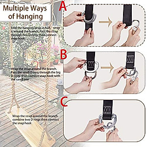 leofit Hanging Wooden Tree Swing 16 x 6.3 Adjustable 80 Inch Rope 40 Inch Connecting Strap Accessories for Backyard, Playground, Porch, Patio, Garden, Park, Home