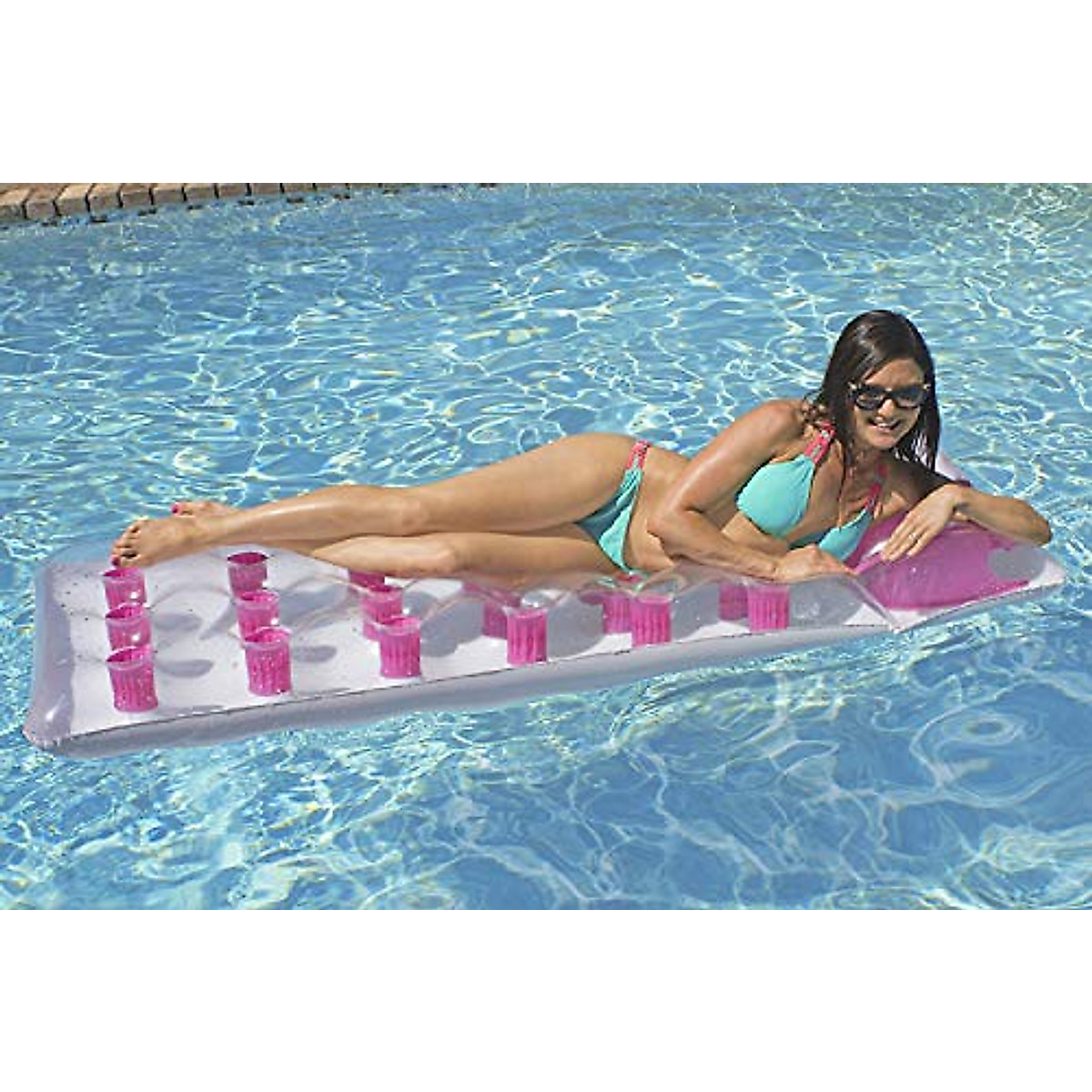 Poolmaster 83356 French Pocket Swimming Pool Mattress, Pink, Blue or Yellow