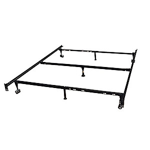 King's Brand 7-Leg Heavy Duty Adjustable Metal Queen Size Bed Frame with Center Support Rug Rollers and Locking Wheel
