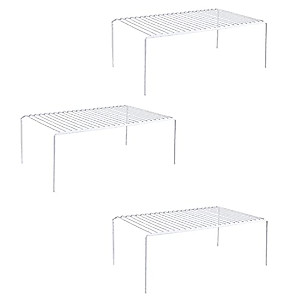 GEDLIRE Kitchen Cabinet Shelf Organizer Set of 3, Large (15.7 x 9.4 inch) Metal Wire Pantry Storage Shelves, Dish Plate Racks for Cabinets, Freezer, Counter, Cupboard Organizers and Storage, White
