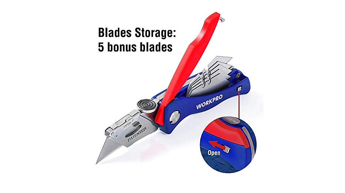 WORKPRO Folding Utility Knife with 15 Extra Blades