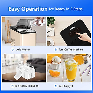 VECYS Upgraded Ice Maker, Premium Countertop Ice Machine 26LBS Daily Ice Making Capacity and Self-Clean Function with Ice Scoop and Basket, Champagne