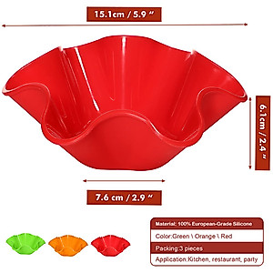 Koluti Nonstick Silicone Tortilla Shell Maker Set of 3, Colorful Taco Salad Bowl Mold, Baking Pan Tostada Baker for Kitchen, Microwave & Dishwasher & Oven Safe (Red Orange Green)