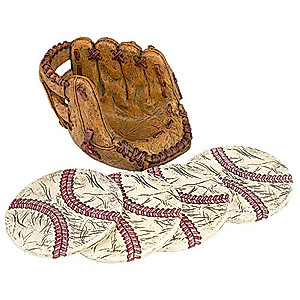 Excello Global Products Baseball Coasters Set: Includes 4 Baseball Glove Ceramic Coaster for Drink. Vintage Sports Home Decor.