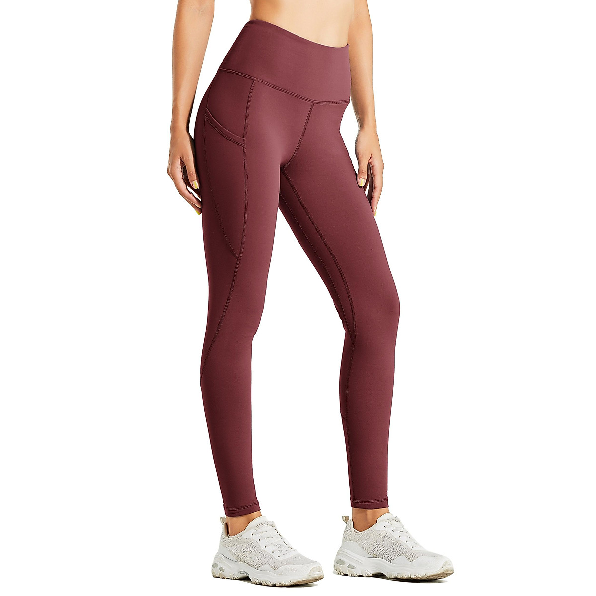 Willit Women's Fleece Lined Leggings Water Resistant Winter Pants Thermal High Waisted Yoga Hiking Running Tights Pockets Wine Red M