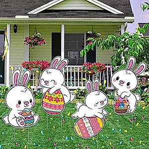 Easter Yard Signs,4Pcs Reflective Large Outdoor Easter Bunnies Decorations and Egg Hunt Decor, Spring Front Yard Sign,Lawn Decoration for Easter Party.
