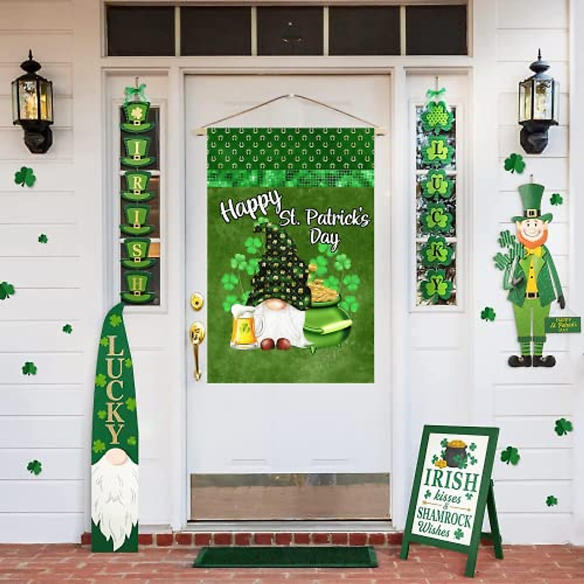 Surfapans Happy St Patricks Day Gnome House Flag 28x40 Inch Double Sided Green Shamrock Clover Outside Burlap Gold Coin Beer Large Outdoor Yard Flags Porch Home Farmhouse Decoration