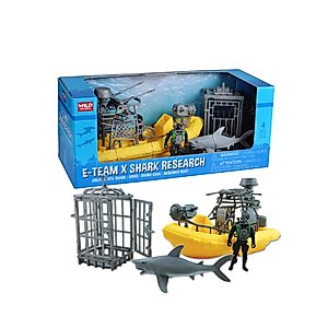 Wild Republic E-Team X Shark Set Playset, Action Figure, Shark, Boat, Diving Cage, Gifts for Kids, 4-Piece Set 15394 , Cuddlekins