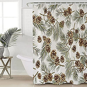 Infinidesign Shower Curtain Sets with Non-Slip Rugs Bath Mat Toilet Lid Cover and 12 Hooks Waterproof Fall Pinecone Bath Sets Autumn 4Pcs 36x72 Inch
