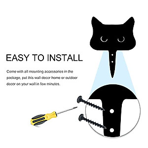 Metal Black Cat Garden Decorations, Outdoor Cat Yard Art Decor, Lawn Ornament Halloween Cat Gift for Cat Lovers, Funny Courtyard Animal Silhouette Statue, Black, Set of 3