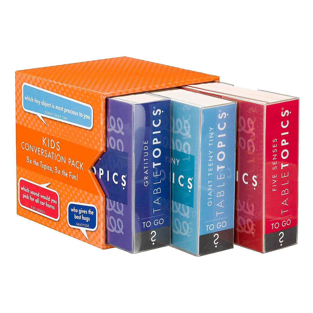 TableTopics Kids Conversation Pack - 120 Conversation Cards for Family Play Together, Engage and Connect with Kids, Boxed Set of 3 Topics