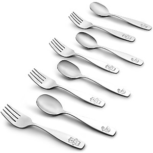 Zulay Kitchen 8 Pieces Toddler Utensils - Kids Stainless Silverware Set - Children & Toddler Safe Forks & Spoons - Smooth Edge, Mirror Polished, & Dishwasher Safe Kids Utensils (4 Forks & 4 Spoons)