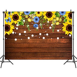 Rustic Sunflower Wooden Photo Banner 7x5ft Summer Floral Brown Wood Photography Backdrop Congrats Grad Prom Birthday Baby Shower Bridal Shower Wedding Background Supplies