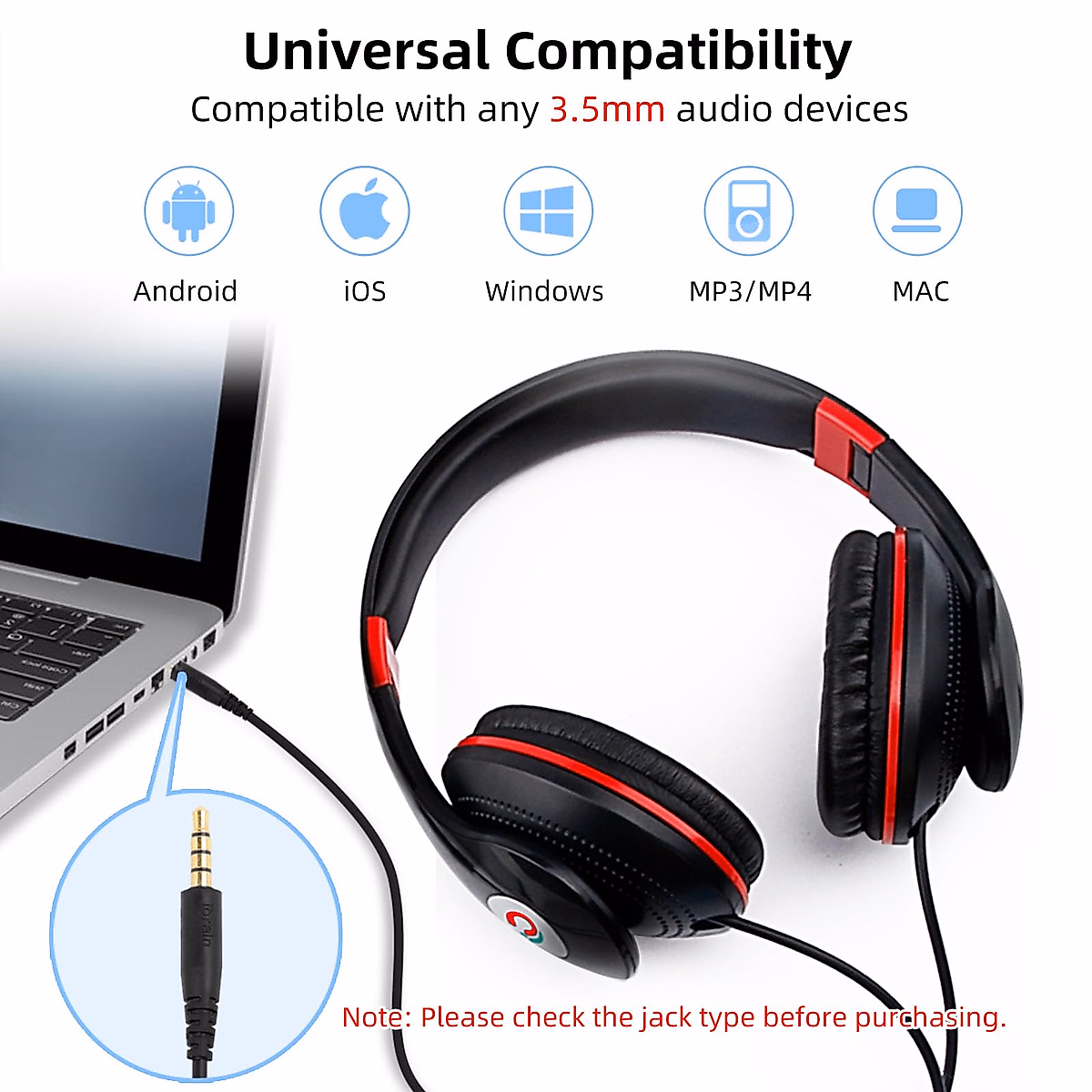 ibrain Air Tube Headphones Air Tube Headset Over The Ear Headphones Wired Airtube Headset with Patented Technology 3.5mm Jack for Computer, PC, Phone - Black