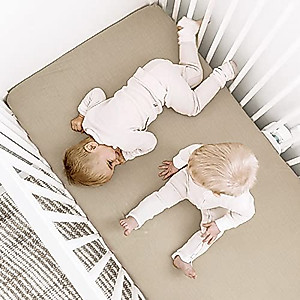 GRSSDER Soft Muslin Crib Sheet 2 Pack, 100% Cotton Crib Sheets for Boys and Girls, Fit Standard Crib Mattresses 52" x 28" Safe and Snug, Taupe/Stripe