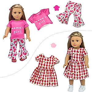 ZQDOLL 23 Pcs American Doll Clothes Dress and Accessories fit American 18 inch Dolls - Including 10 Complete Set of Clothing, Doll Accessories with Hair Bands and Hair Clip