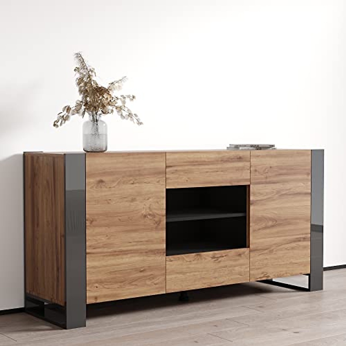 Meble Furniture Woody Modern 64.5" Sideboard (Oak/Gray)