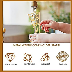 BLBYHO Single Metal Gold Ice Cream Cone Holder Stand, Individua Waffle Cone Holder Sushi Hand Roll Stand for Standard Size Ice Cream Cones Appetizer Charcuterie Cones, Sugar Cones, Sushi (4 Pack)