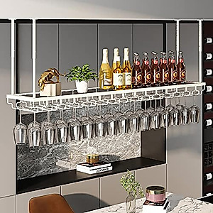 Ceiling Glass Rack Ceiling Hanging Rack,Adjustable Height,Metal Holder Stemare Goblets,Bars Restaurants Kitchenshite Storage Shelf,Can Bear 100KG