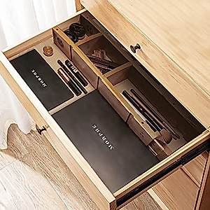 *UPGRADED* Kitchen Drawer Dividers w/Inserts and Liner - Adjustable Bamboo Organizers for Drawers - Spring Loaded, Large for Utensils and Deep for Clothes - Tall Wood Draw Divider Separator (Long)
