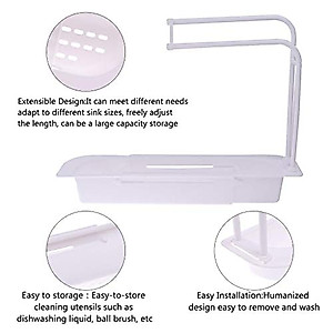 2 Pack Updated 2-in-1 Telescopic Sink Holder Rack Sink Organizer Expandable Storage Drain Basket Rack Sponge Soap Holder Drainer Sink Tray Adjustable Faucet Clip Drain Basket Rack for Home,Kitchen