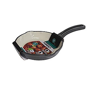 Mirro MIR-19056 6" Mini Cast Iron White Enamel Coated Interior Skillet, Grey, Ready to Use