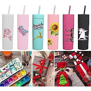 Skinny Tumblers with Lids and Straws Bulk.Matte White Slim Tumbler Cups with Straws.22 oz Plastic Pastel Double Walled Acrylic Skinny Tumbler Set for Smoothie Ice Coffee.Customizable DIY Gift.
