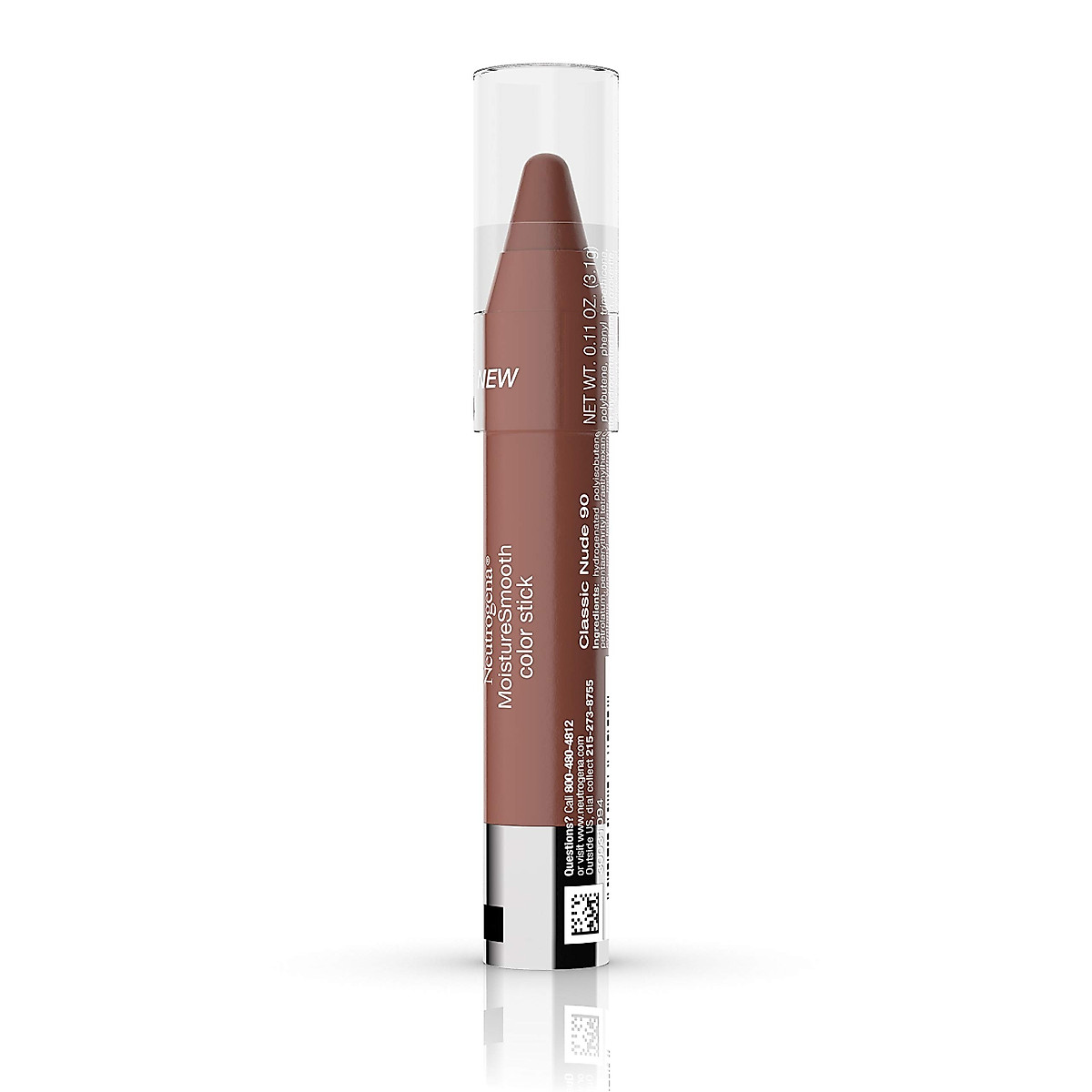 Neutrogena MoistureSmooth Color Stick for Lips, Moisturizing and Conditioning Lipstick with a Balm-Like Formula, Nourishing Shea Butter and Fruit Extracts, 90 Classic Nude,.011 oz