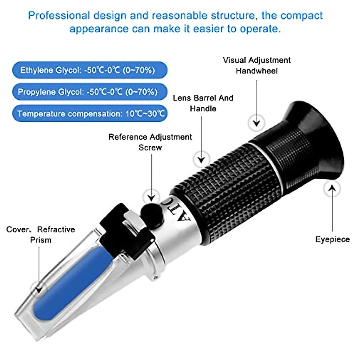 Refractometer RHA-503ATC Antifreeze Refractometer Glycol/Coolant/Fluids Antifreeze Detector Tester ATC Antifreeze