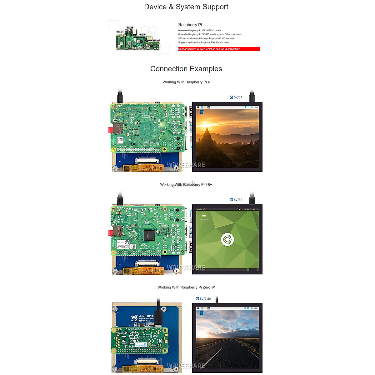 XYGStudy 4inch Square IPS Display Capacitive Touch Screen LCD (C) DPI Interface Resolution 720×720 Low Power Solution for Raspberry Pi 4B/3B+/Zero W etc