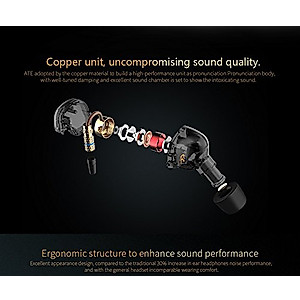 KZ ATE Hi-Fi IEM Sports Headphones with Copper Driver Ear Hook and Foam Eartips Specially for Music Fans, New Mic Edition