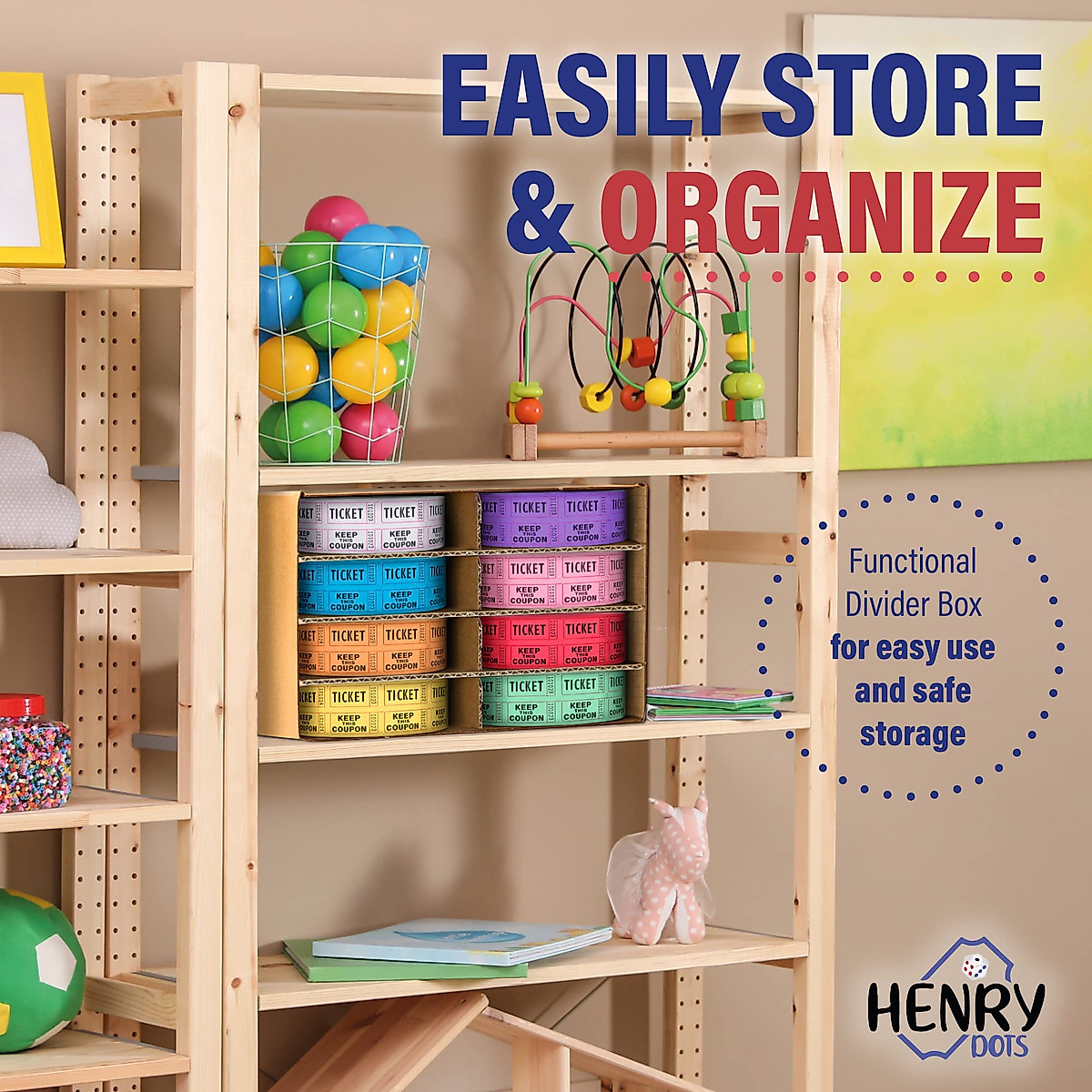 50/50 Raffle Tickets Double Roll - Bulk Box of 8 Colors - 2000 Ticket Count Per Roll - Easy Tear Away Stubs for Contact Info - Raffle Drum Tickets Roll for Drinks, Carnival, Chinese Auction, Events