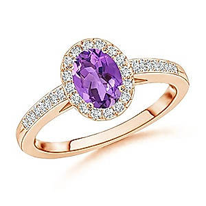 CARILLON Solitaire Accents 1 Ctw Oval Amethyst Gemstone 925 Sterling Silver Women Wedding Ring Jewelry (Rose Plated, 11)