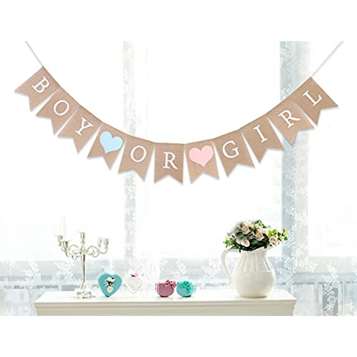 Boy or Girl Burlap Banner - Burlap Baby Shower Banner , Baby Shower Decorations , Gender Reveal, Rustic Girl Boy Shower Burlap Banner , Photo Decoration Props (Gender Reveal Banner)