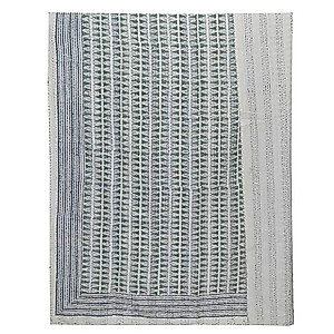 MAVISS HOMES Hand Block Print Kantha Quilt | Queen Size Cotton Quilt | Throw Blanket Bedspread |Vintage Kantha Blanket |Leightweight Cozy Soft Blanket; White and Blue