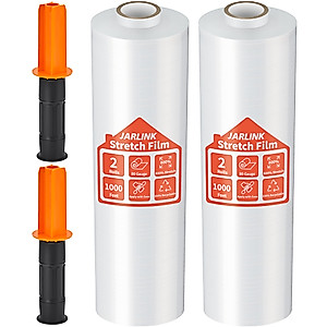 JARLINK Stretch Film, 15 Inch x 1000 Feet Shrink Wrap for Pallet Wrap, Industrial Strength Stretch Wrap up to 800% Stretch with Handles, Moving Wrapping Plastic Roll, 80 Gauge, 2 Pack