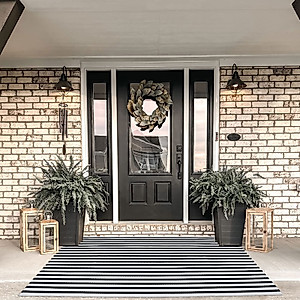 Black and White Striped Outdoor Rug 4'x6' Indoor Outdoor Porch Rug Washable Farmhouse Layered Door Mats Cotton Hand-Woven Welcome Mats Throw Carpet for Entryway/Home Entrance/Patio(4'x6')