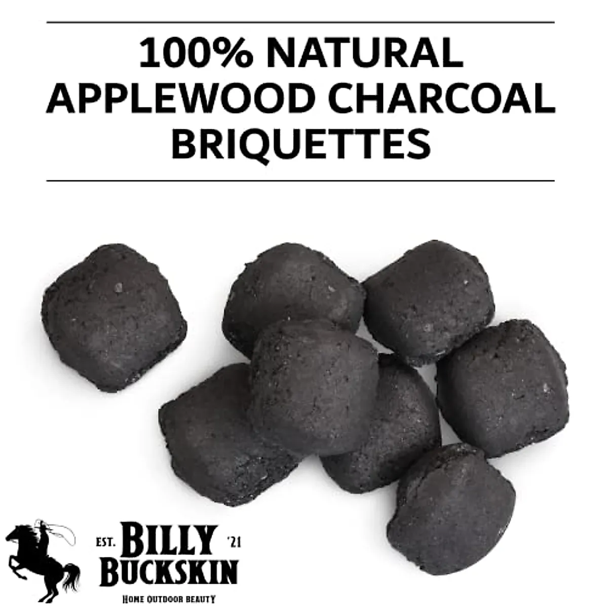 Billy Buckskin Co. Oak & Apple Charcoal Briquettes | Burns Hotter, Longer & Cleaner | 100% Natural Oak & Apple Wood | Prized Flavor Briquettes | Lights Easily | 6.5-Pound Bag