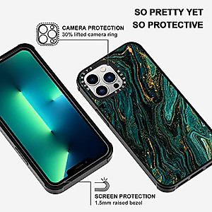 MOSNOVO Case for iPhone 13 Pro Max, [Compatible with Magsafe] [Buffertech 6.6ft Military-Grade Drop Protection] [Anti Peel Off Tech] Clear Phone Case Design - Jade Marble (Real Glitter)