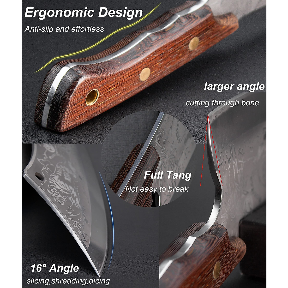 ZENG JIA DAO Meat Cleaver Knives with Sheath - 8'' Hand Forged Butcher Knife with Tiger Style - Heavy Duty Chopping Knife - Rival to Damascus Cleaver Knife for Home, Restaurant - 2023 Gift