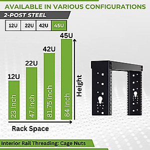 NavePoint 45U 2 Post Open Frame Server Rack for 19 Inch Equipment, AV, Networking, Data & IT Devices, 2-Post Rack 45U 881lbs Weight Capacity, Black
