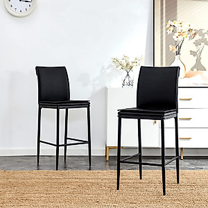Dining Chairs Set of 2 Leather Upholstered Side Chairs Modern Barstool Dining Counter Height Chair for Living Room Dining Room Kitchen, Bedroom, Black