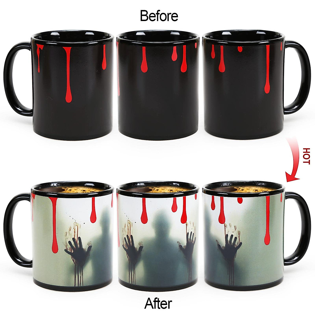 MUGKISS Halloween Coffee Mug, Gift for Fans Who Like Walking Dead,Zombie Coffee Cup Ceramic Heat-Sensitive Color Changing Mug (11oz), Spooky Horror Gifts for Mens