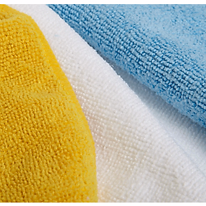 Amazon Basics Microfiber Cleaning Cloths, Non-Abrasive, Reusable and Washable - Pack of 24, 12 x16-Inch, Blue, White and Yellow
