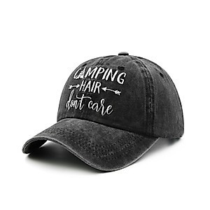 Waldeal Camping Hair Don't Care Hat, Gifts for Campers, Adjustable Embroidered Glamping Cap Trailer Accessories Black