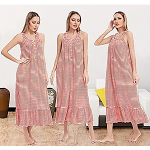 MZROCR Cotton Nightgowns for women Soft Sleeveless Night gown Long Nightdress for Ladies Button Down Pajama Dress Sleepwear