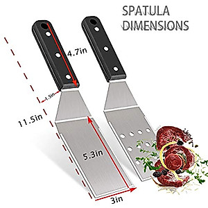 Leonyo Griddle Metal Spatula Set of 2, Food Grade Griddle Accessories - Stainless Steel Pancake Hamburger Turner Flipper for Flat Top Cast Iron BBQ Hibachi Cooking, Dishwasher Safe