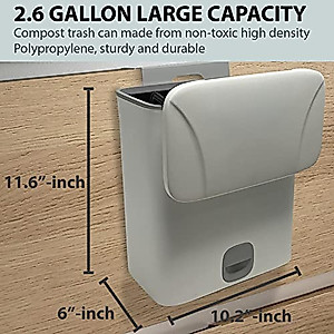KSEV 2.6 Gallon Kitchen Hanging Trash Bin with Lid and Trash Bag Compartment, (2 Way Slide Open) Mountable Garbage Compost Can for Counter Top, Under Sink, Cabinet Door, Bathroom, RV, Pontoon (Gray)