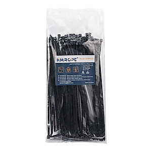 HMROPE 100pcs Cable Zip Ties Heavy Duty 8 Inch, Premium Plastic Wire Ties with 50 Pounds Tensile Strength, Self-Locking Black Nylon Tie Wraps for Indoor and Outdoor